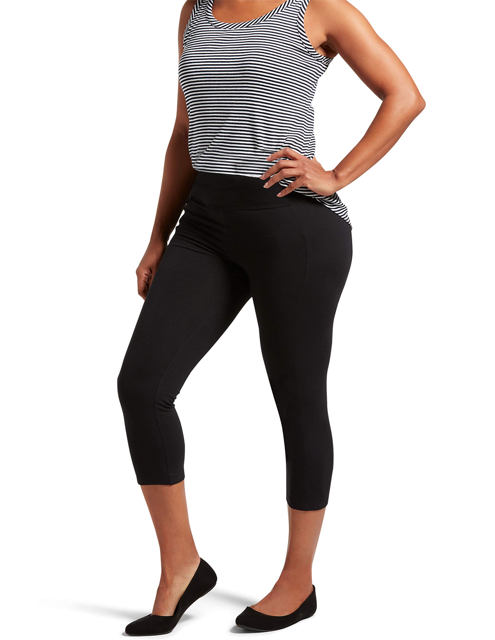No nonsense womens Cotton Lounge Capri With Tech Pocket Legging, Black, X-Large US