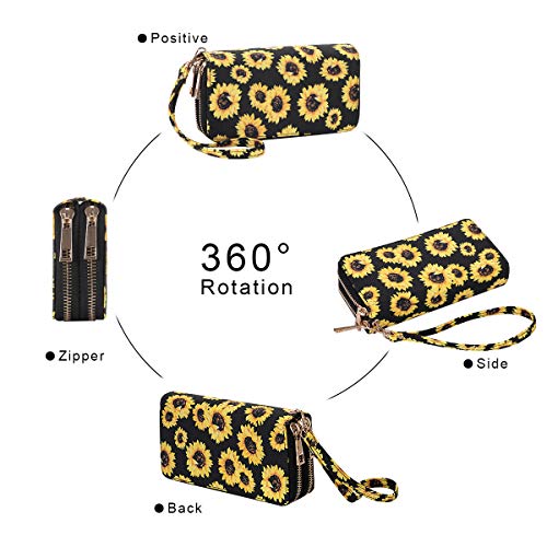 XEYOU Double Zipper Long Clutch Wallet Cellphone Wallet for Women with Removable Wristlet Strap for Credit Card, Cash, Coin, Bill