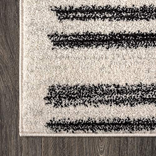 JONATHAN Y MOH207A-28 Khalil Modern Berber Stripe Indoor Farmhouse Area-Rug Bohemian Minimalistic Striped Easy-Cleaning Bedroom Kitchen Living Room Non Shedding, 2 X 8, Cream,Black