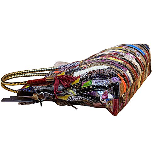 RainboSee Women OverSize Random Multicolor Purse Handbag Large Capacity Satchel Tote PU Leather Stiching Top Handle Shoulder Bag