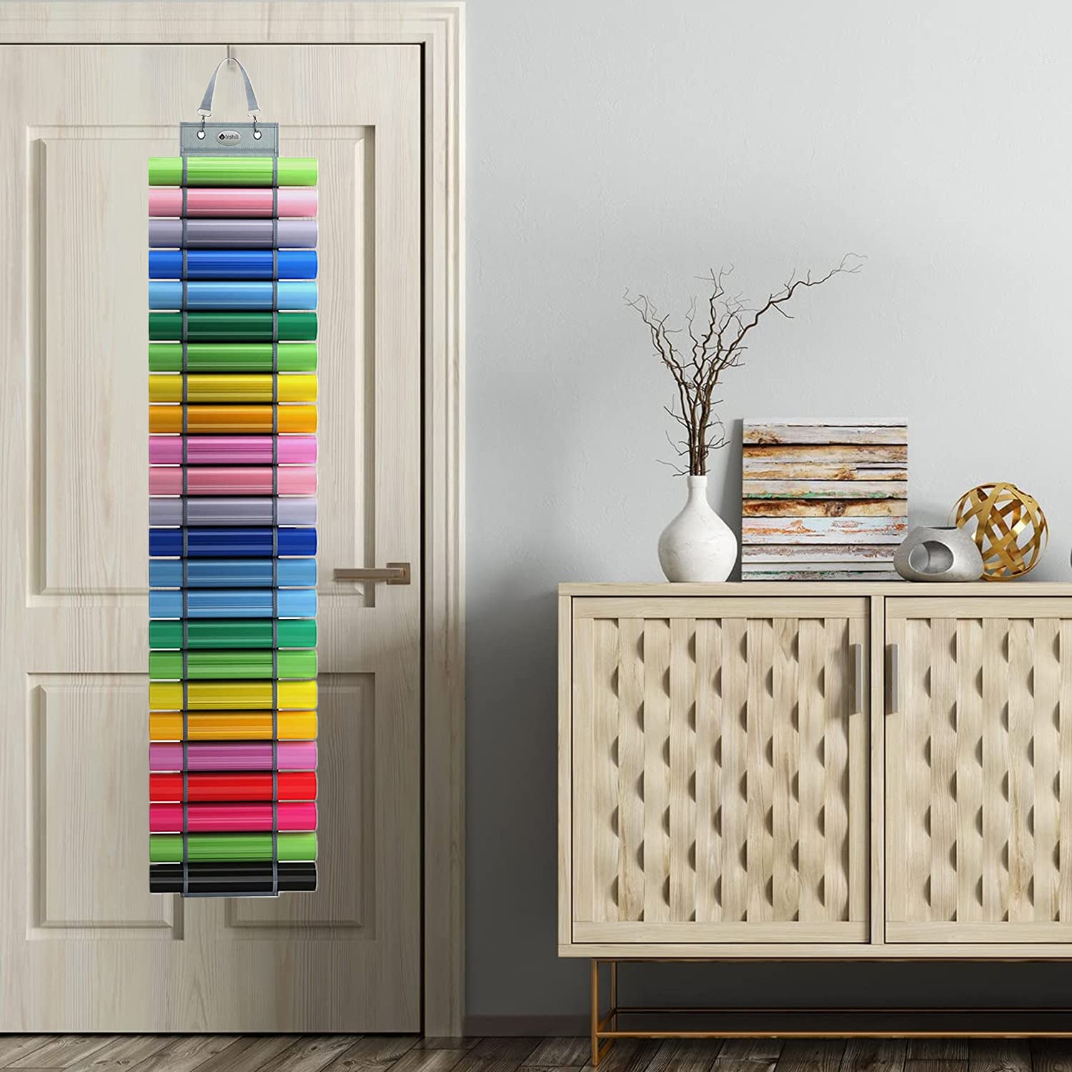 LA QUEENIE Vinyl Rolls Storage Organizer,Vinyl Storage Rack with 24 Roll Compartments,Wall Mount Vinyl Holder Bag for Craft Room,Door,Closet,Wrapping Paper