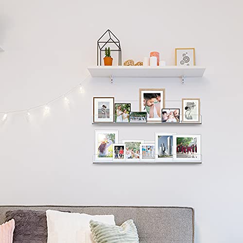 ECOSEAO Kids Floating Bookshelves, Acrylic Wall-Mounted 13.7 inches 4 Pack, Clear Invisible Wall Bookshelves Ledge Book Shelf, 5MM Thicker with Free Screwdriver (13.7inch-4Packs)