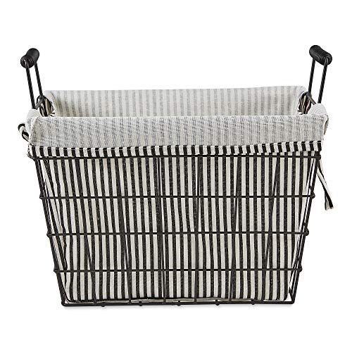 DII Metal Farmhouse Lined Basket, Contemporary Storage Container, Ticking Stripe, Assorted