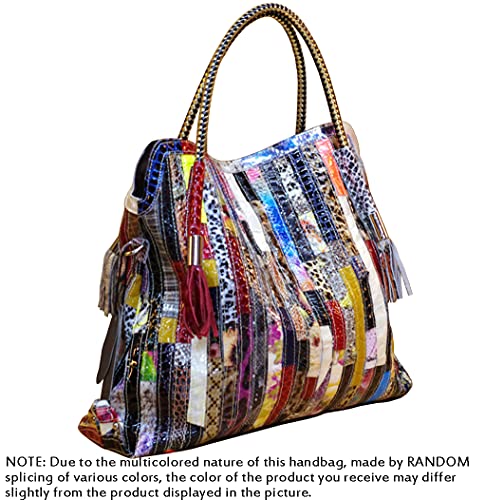 RainboSee Women OverSize Random Multicolor Purse Handbag Large Capacity Satchel Tote PU Leather Stiching Top Handle Shoulder Bag