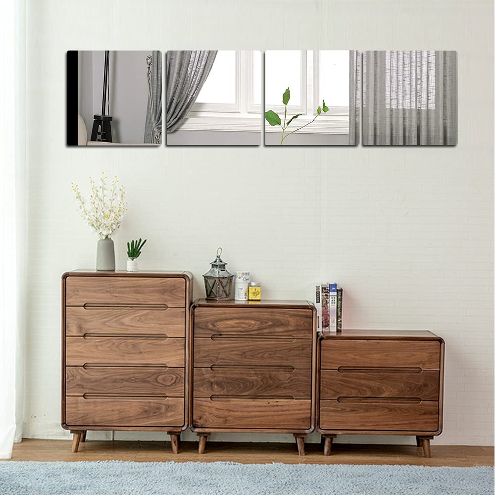 Full Body Wall Mirrors Tiles Stickers, 4pcs 12"x12" Acrylic Plexiglass Mirror Wall-Mounted Full Length Frameless Hanging Door Large Long Mirror Workout Gym Mirror for Walls Dorm Tile Self Adhesive