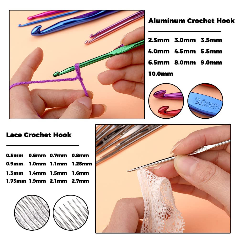 DUKOIPP 103PCS Crochet Hook Kit, Knitting Supplies Crochet Hook Kit with Storage Bag, Ergonomic Soft Grip Knitting Yarn Knitting Needle Kit for Beginners and Experienced Crocheters