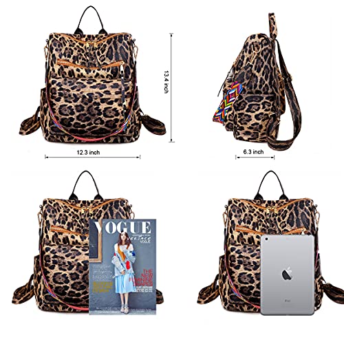 Women Backpack Purse Fashion Travel Bag Multipurpose Designer Handbag Ladies Satchel PU Leather Shoulder Bags (Leopard Brown)