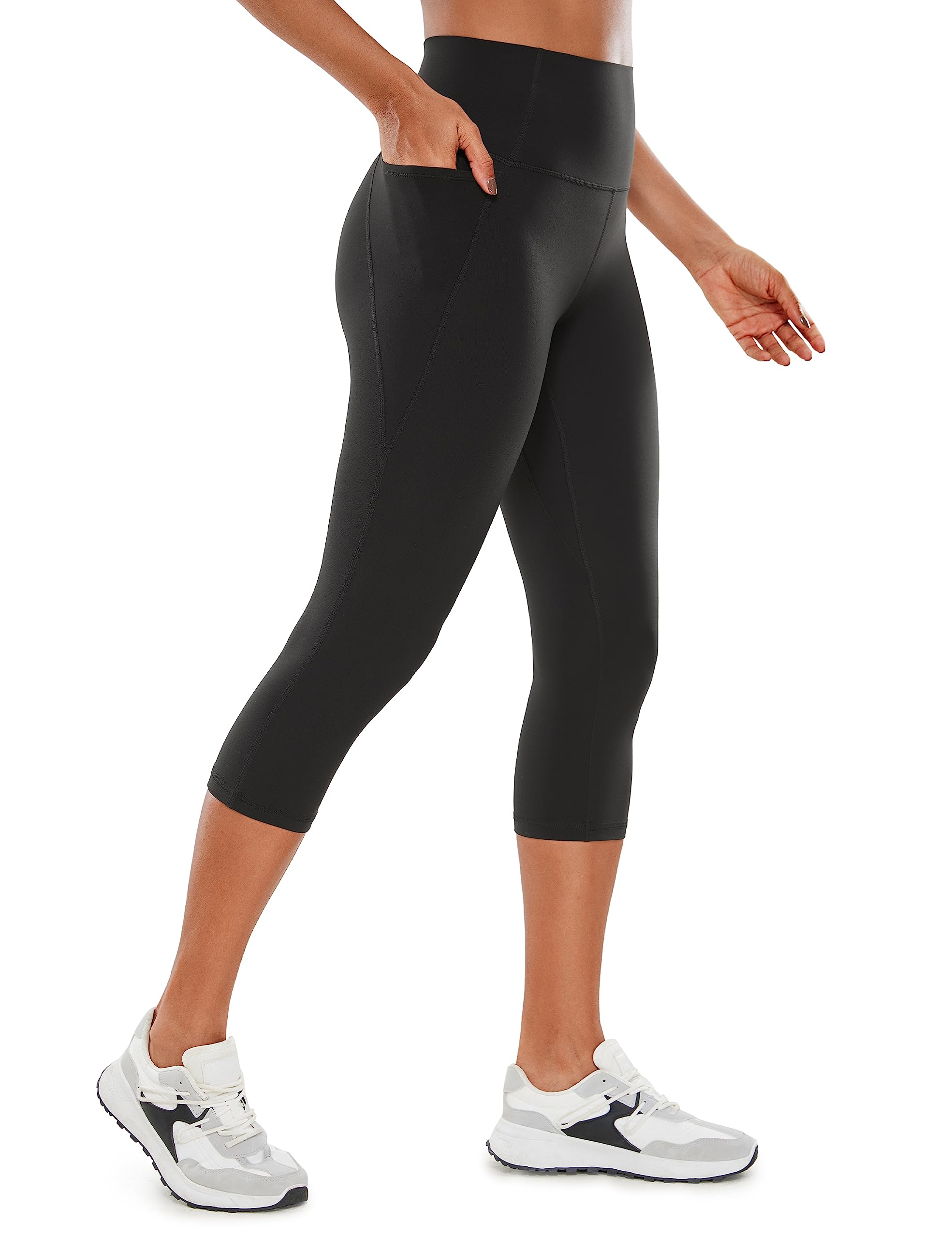 CRZ YOGA Womens Butterluxe Workout Capri Leggings with Pockets 19 Inches - High Waisted Crop Gym Yoga Pants Buttery Soft Black Small
