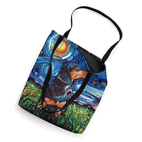 Black and Tan Dachshund Doxie Starry Night Dog Art by Aja Tote Bag