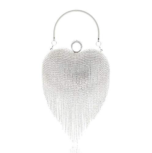 WANLIAN Women Luxury Cute Heart Shape Tassel Evening Clutch Bag Rhinestones Wedding Party Purse Handbag Evening Bags