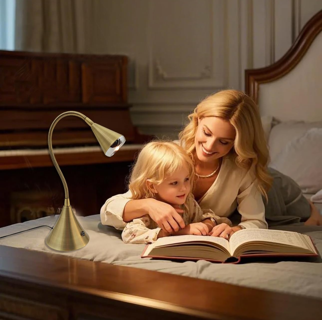 HomeFocus LED Desk Lamp with Touch Dimmable,Table Lamp,Night Light,Reading Desk Lamp,Office Desk Lamp,Working Desk Lamp,Gold Desk Lamp,LED 5W,3000K Warm Light,Metal,Antique Brass