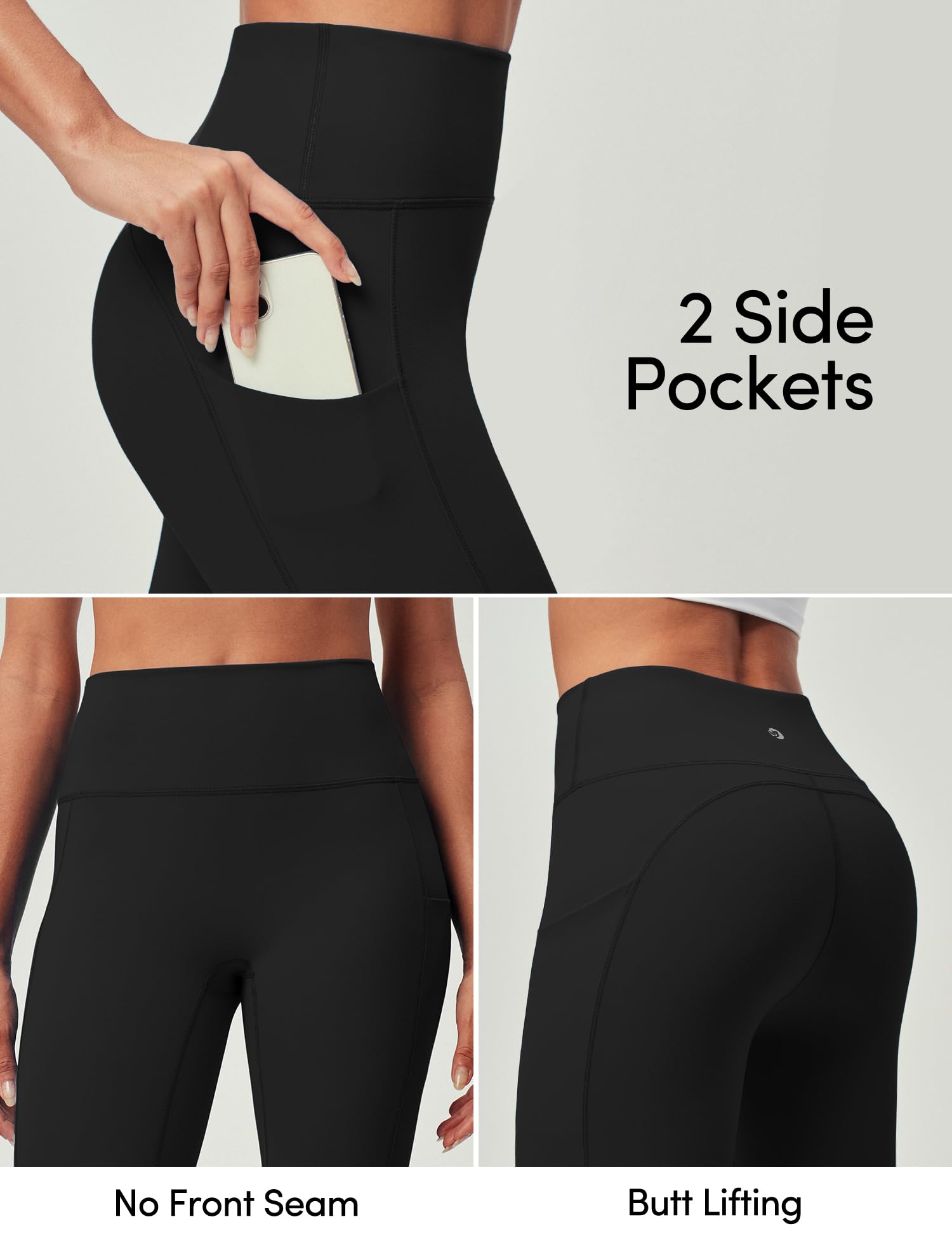 IUGA Compression Leggings for Women Tummy Control No Front Seam Leggings with Pockets High Waisted Workout Yoga Pants Black