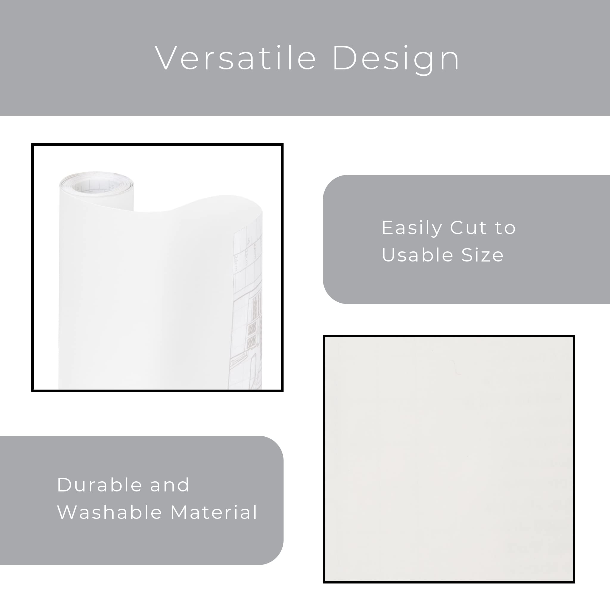 Smart Design Adhesive Shelf Liner - 18 in x 20 ft Roll - Easy Cut, Peel, and Self Stick Decorative Vinyl Film - Cabinet, Drawer, Countertop, Table, Dresser Contact Cover, Paper - Kitchen - White