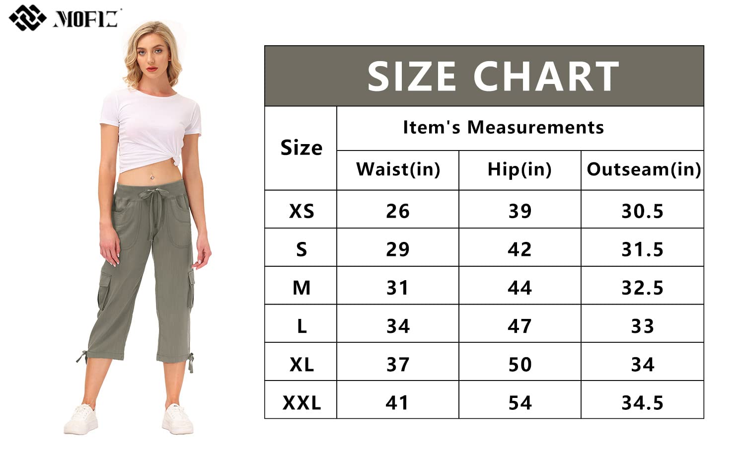 MoFiz Women's Cargo Hiking Pants Lightweight Quick Dry Running Capri Pants Athletic Workout Casual Outdoor Button Pockets Grey Khaki M