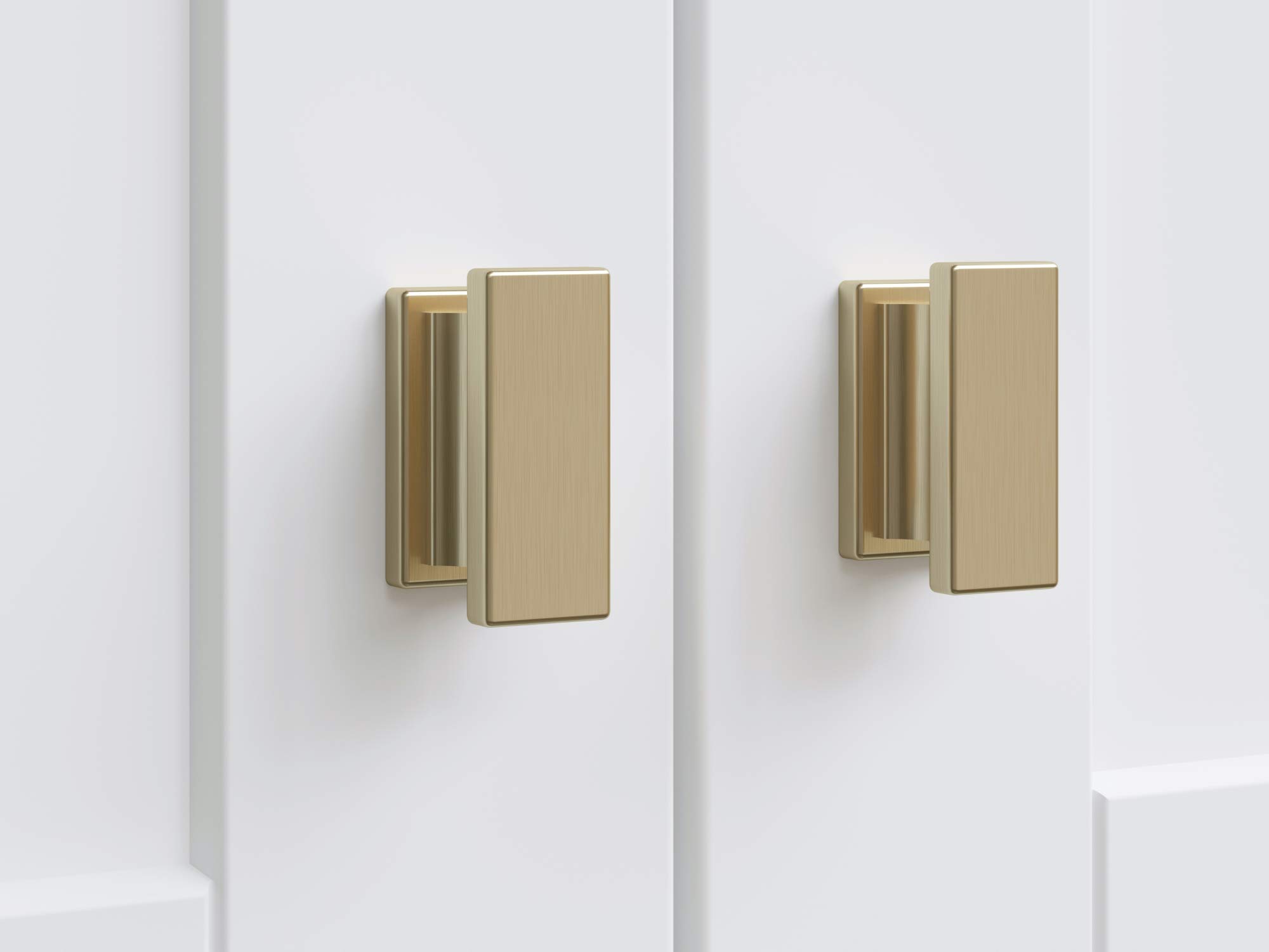 NewAge Products Home Cabinet Brushed Brass Contemporary Square Knob, Cabinet Pull Handles, 80242