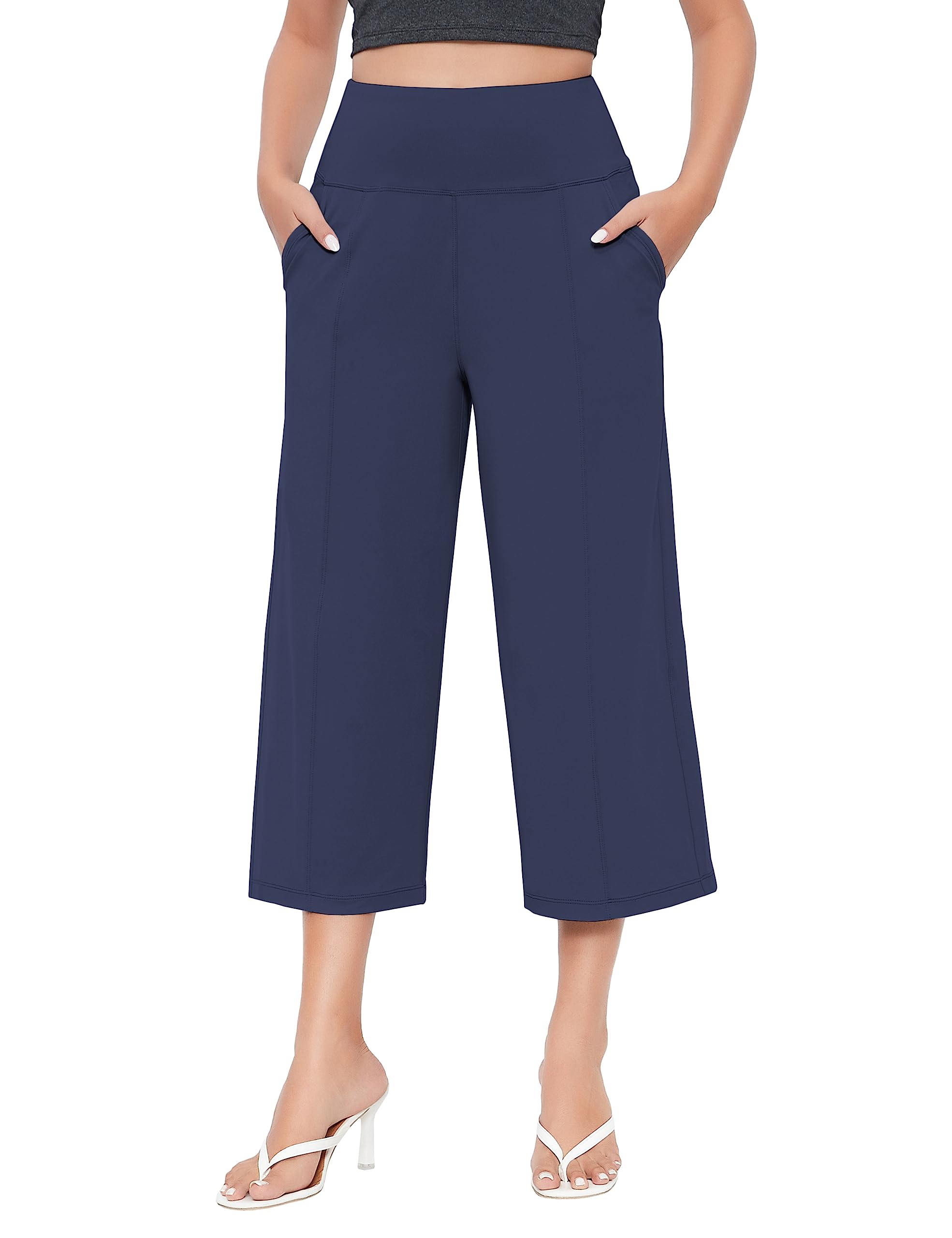 BUBBLELIME Women's Bootleg Yoga Capris Pants High Waist Workout Flare Crop with Pockets - DARKNAVY_Medium