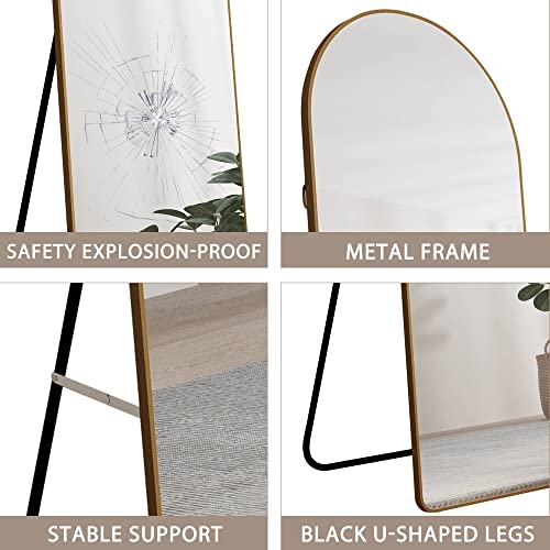 BOSTANA 59.9"x16.5"Arched Full Length Mirror,Aluminum Alloy Metal Frame Arched Wall Mirror,Wall Mirror Hanging or Leaning Standing Body Mirror with Stand for Bathroom,Cloakroom,Golden