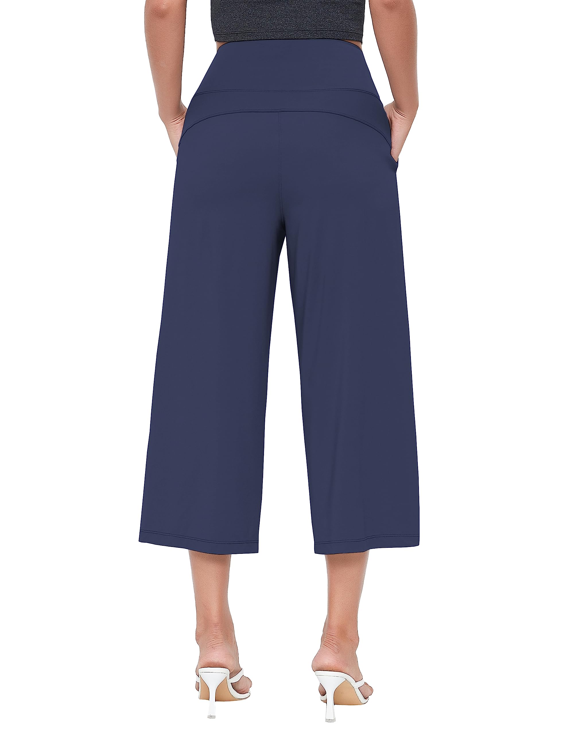 BUBBLELIME Women's Bootleg Yoga Capris Pants High Waist Workout Flare Crop with Pockets - DARKNAVY_Medium