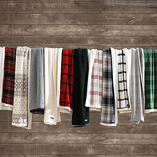 Eddie Bauer - Throw Blanket, Cotton Flannel Home Decor, All Season Reversible Sherpa Bedding (Mountain Tartan Red, Throw)
