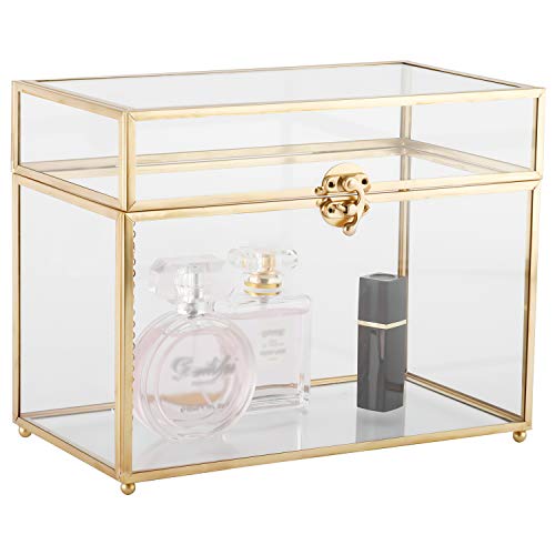 HighFree 10" Handmade Wedding Glass Card Box, Large Gold Terrarium Clear Glass Box