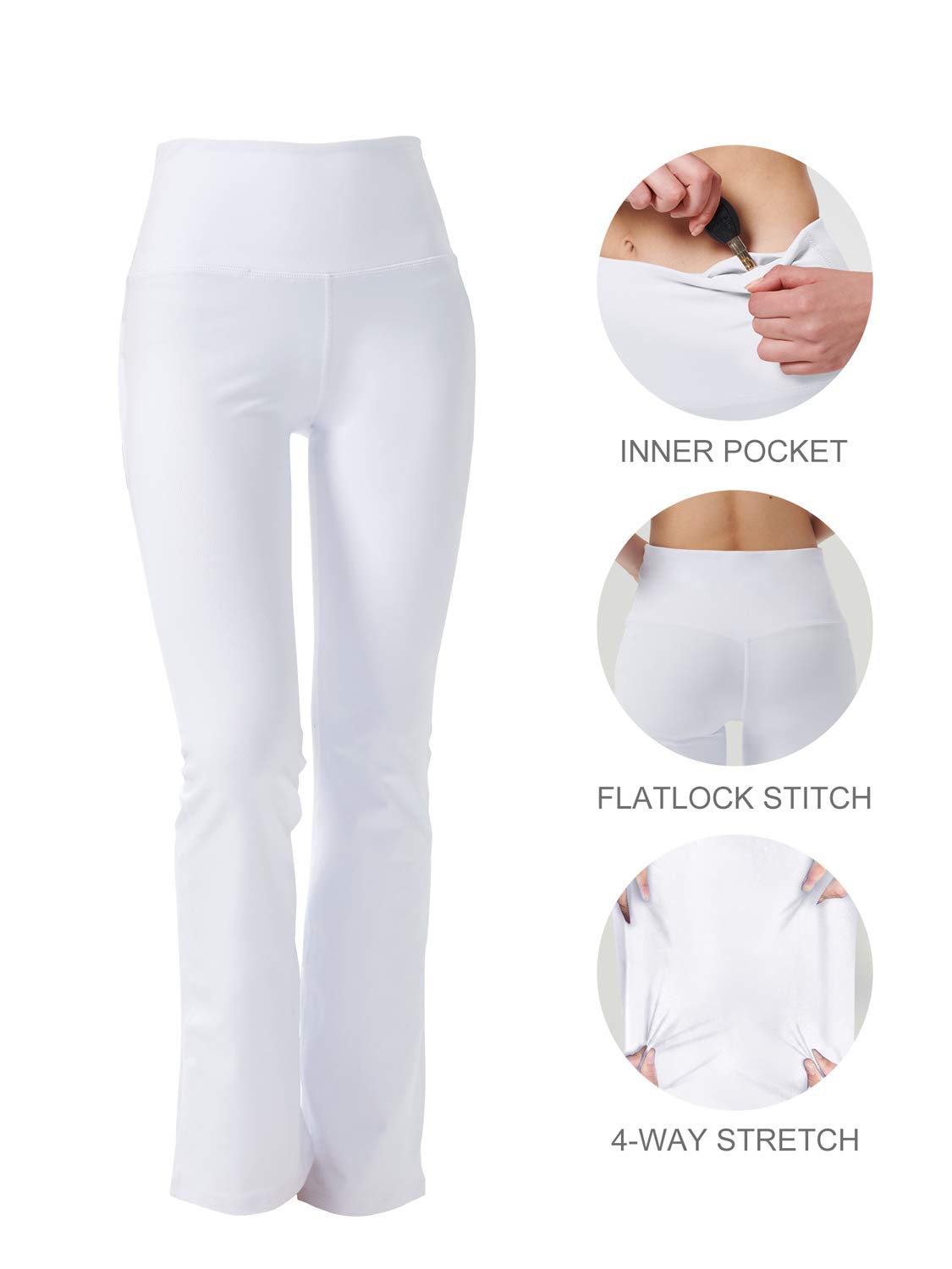 Knsbk Bootcut Yoga Pants for Women with Hidden Pockets High Waist Workout Pants Tummy Control Dress Bootleg Work Pants(White,X-Small)
