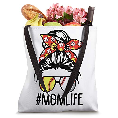 Dy Mom Life Softball Baseball Mothers Day Messy Bun Tote Bag