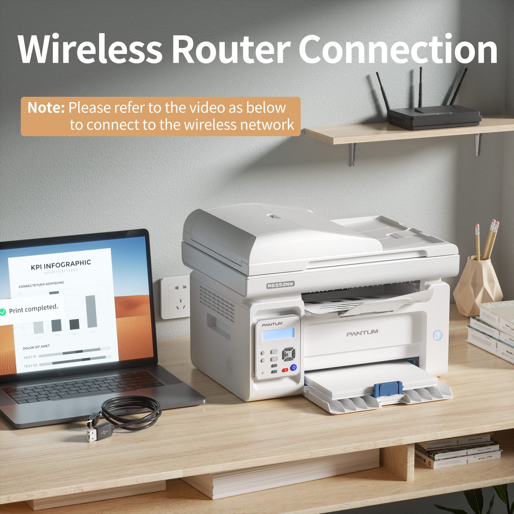 Pantum M6552NW Laser Printer All in One, Print Scan Copy with Mobile Printing and Auto Document Feeder, Monochrome Laser Printer, Speed up to 23 ppm