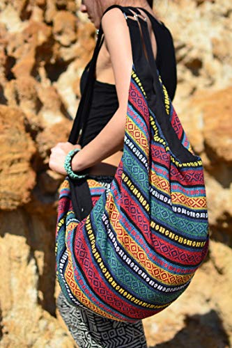 Luggage Hobo Crossbody Bag Shoulder Bag Travel Bag Messenger Bag Hippie Boho Bohemian Large Purse (Black)