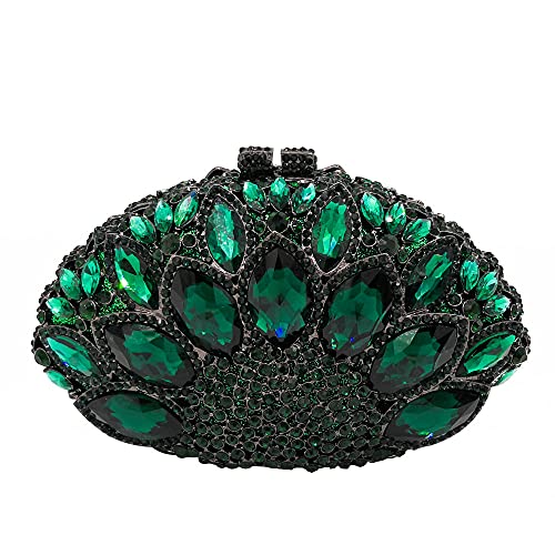 Boutique De FGG Women Peacock Clutch Crystal Evening Bags Bridal Wedding Rhinestone Handbags Cocktail Purse (Small,Green)