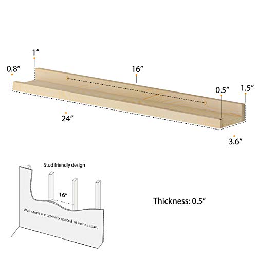 Wallniture Denver 24" Book Shelves for Kids Room Decor and Nursery, Wood Floating Shelves for Wall, Natural Pine, Set of 4