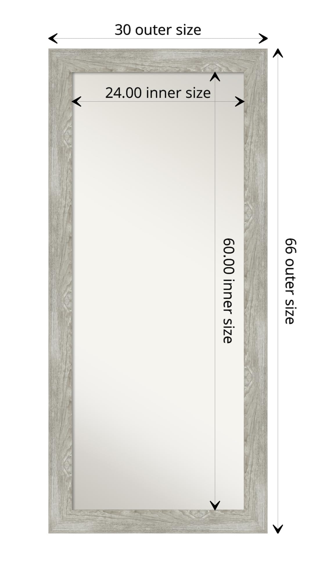 Amanti Art Grey Full Length Mirror, 66x30 Dove Greywash Tall Free Standing Body Wall Mirror Full Length for Dressing, Rustic Farmhouse Frame, Lean on Floor or Hang, Wall Decor from WI, USA