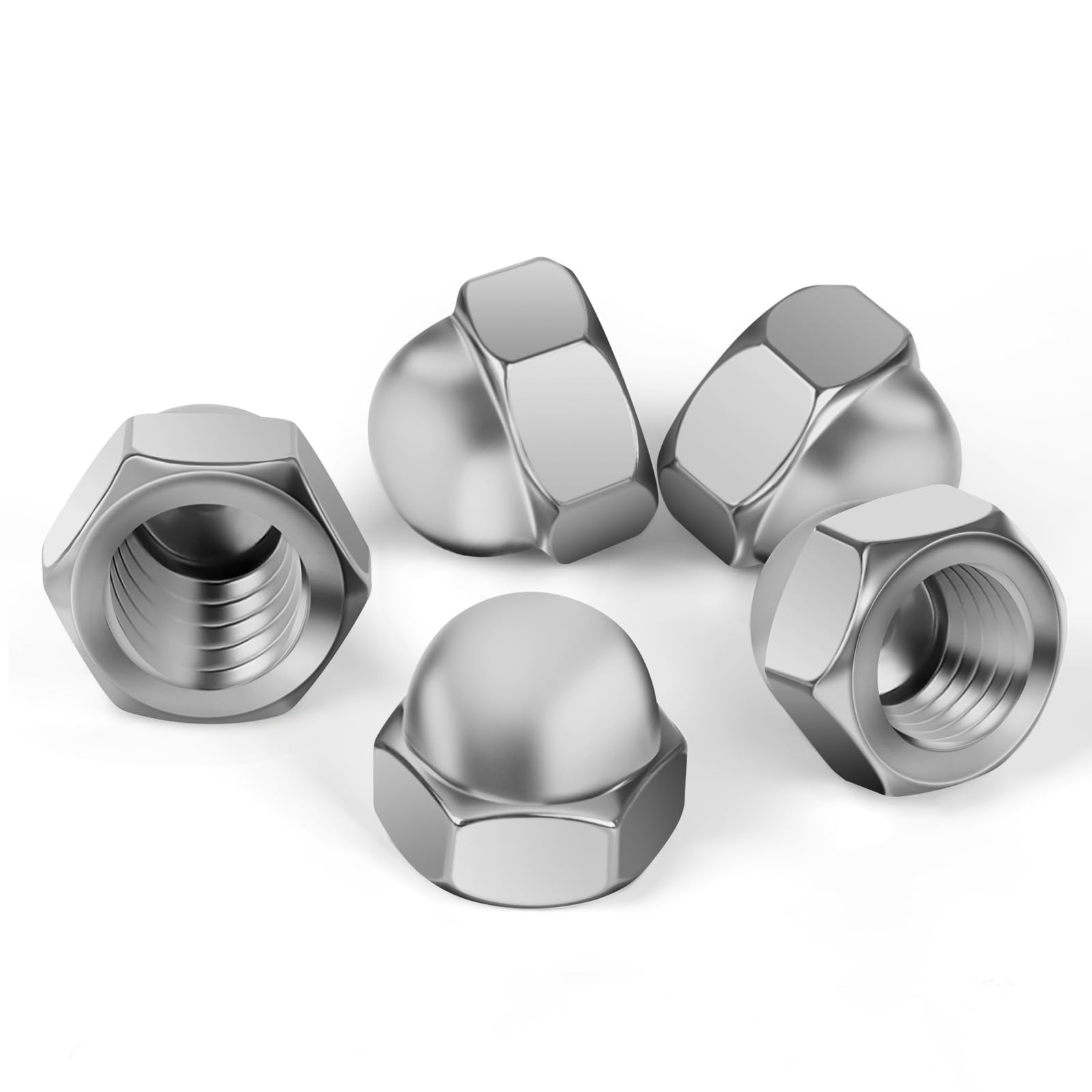 #10-32 Acorn Hex Cap Dome Head Nuts, 304 Stainless Steel 18-8, Bright Finish, Pack of 50