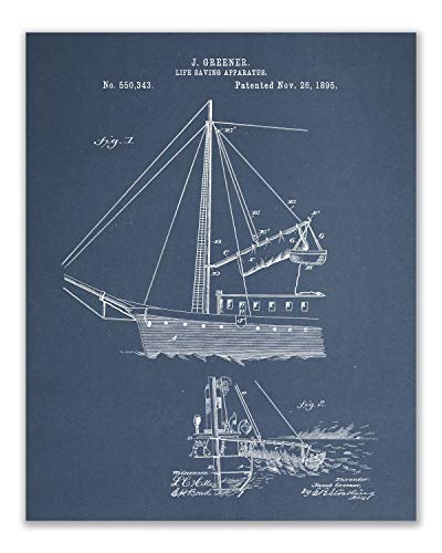Sailboat Patent Wall Decor - Set of 6 (8x10) sailing art prints