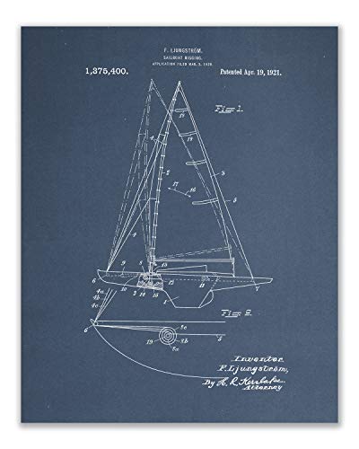 Sailboat Patent Wall Decor - Set of 6 (8x10) sailing art prints