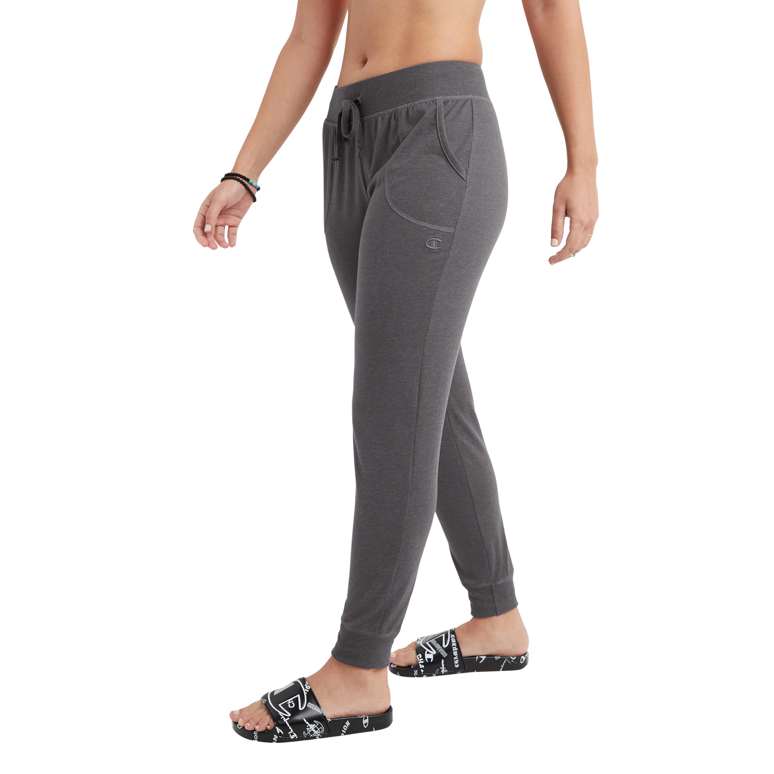 Champion womens Everyday Cotton Joggers, WomenÂ’s Jersey Sweatpants, WomenÂ’s Lightweight Joggers, C Logo, 29" Leggings, Granite Heather, Medium US
