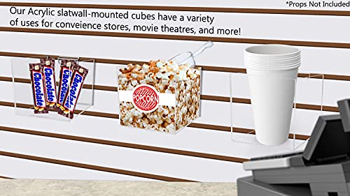 Marketing Holders Slatwall 5 Inch Square Bin Hanging 5 Sided Cube Premium Acrylic Storage Box Garages Boutiques Candy Movie Theatres Cups Shot Glasses