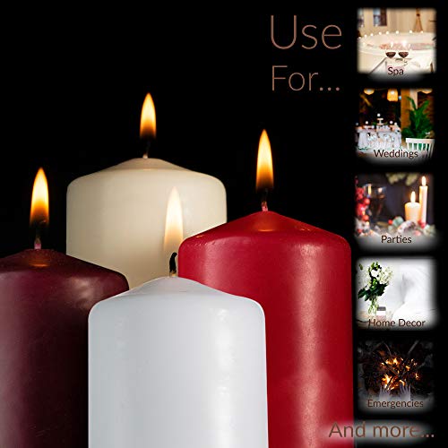 SPAAS Wine Red Pillar Candles - 4 Pack | 2x3” Small Pillar Candles for Lantern Home Décor, Kitchen Decoration, Fireplace, Wedding Aesthetic, Centerpiece | Non Scented Decorative Pillar Candles