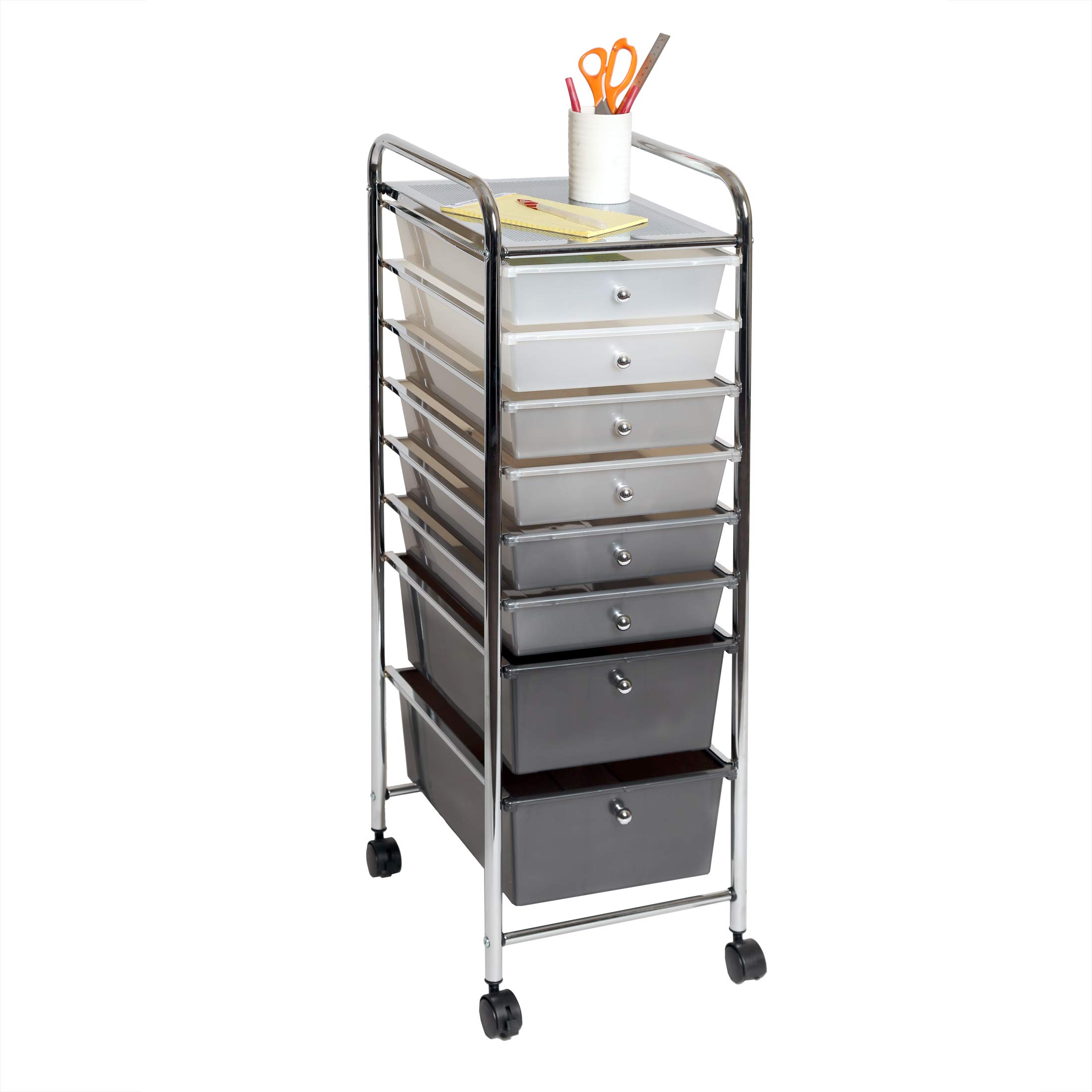 Seville Classics 8-Drawer Multipurpose Mobile Rolling Utility Storage Bin Organizer Cart, Gradient Gray