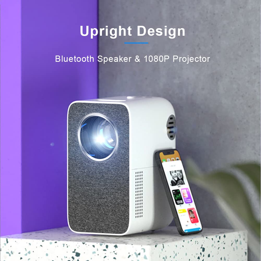 FLZEN 1080P Native Portable WiFi Projector, 4500 Lumens Wireless Home Theater Projector with Screen Mirroring & Casting, Upright Design & Bluetooth Speaker Mode