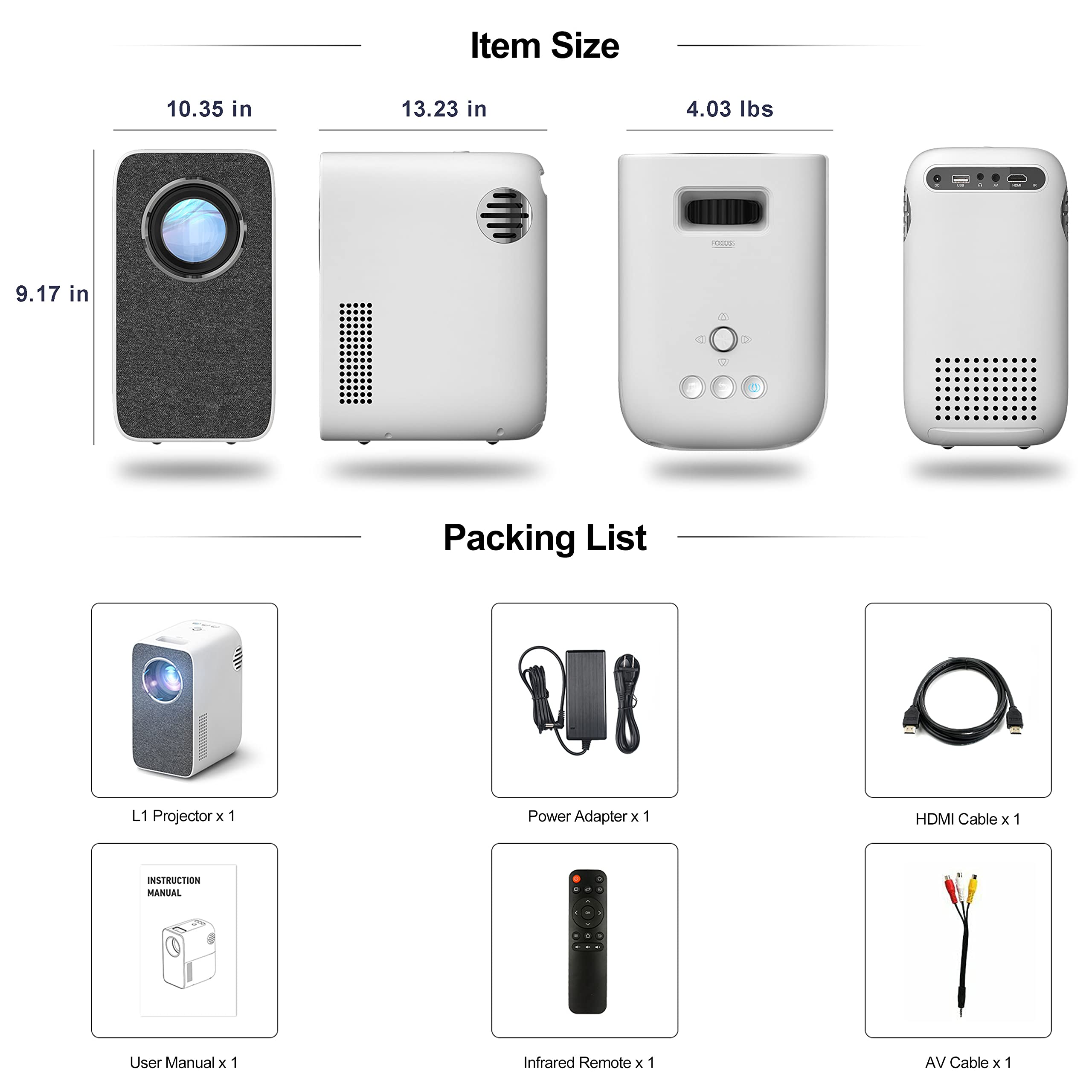 FLZEN 1080P Native Portable WiFi Projector, 4500 Lumens Wireless Home Theater Projector with Screen Mirroring & Casting, Upright Design & Bluetooth Speaker Mode