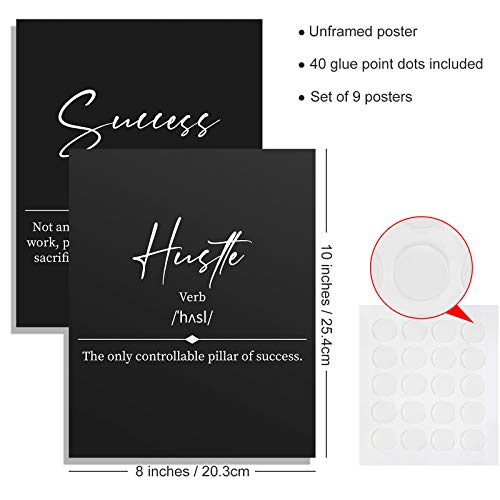 9 Pieces Inspirational Office Wall Art Grind Hustle Execution Motivational Wall Art Success Quote Office Wall Art, Entrepreneur Posters Inspirational Quote Wall Decor for Office Living Room (Black)