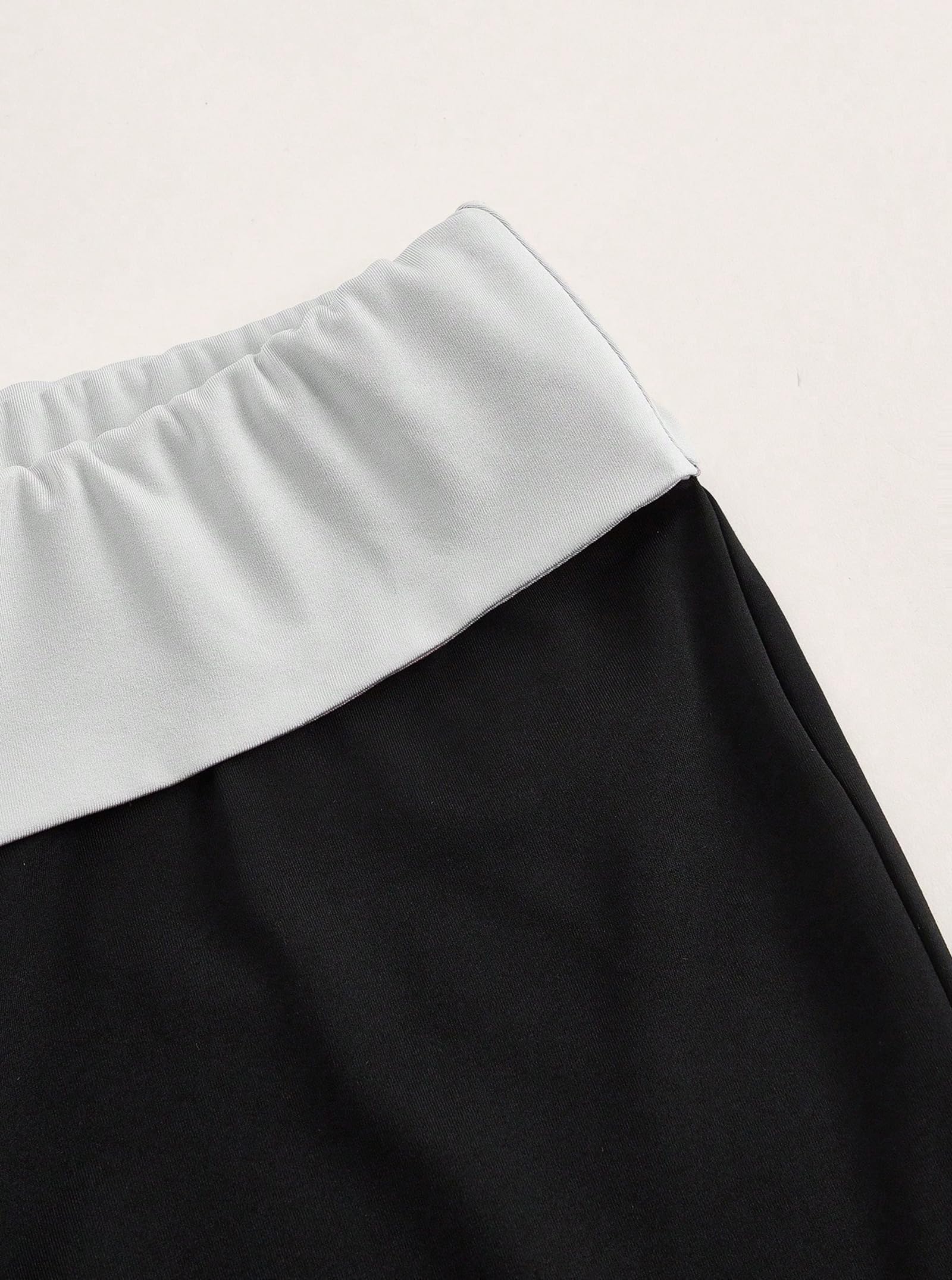 popvil Flare Pants for Women High Elastic Waisted Yoga Pants Color Block Causal Trousers Black X-Large