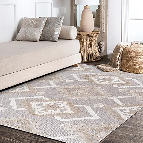 JONATHAN Y SBH107A-8 Sumak High-Low Pile Neutral Diamond Kilim Indoor Outdoor Area-Rug Bohemian Geometric Easy-Cleaning Bedroom Kitchen Backyard Patio Non Shedding, 8 ft x 10 ft, Beige/Gray