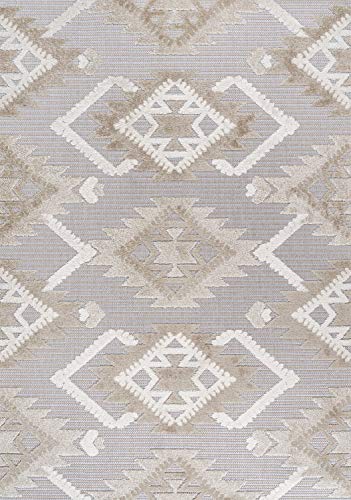 JONATHAN Y SBH107A-8 Sumak High-Low Pile Neutral Diamond Kilim Indoor Outdoor Area-Rug Bohemian Geometric Easy-Cleaning Bedroom Kitchen Backyard Patio Non Shedding, 8 ft x 10 ft, Beige/Gray