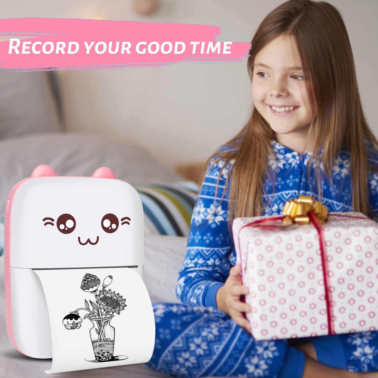 Mini Pocket Printer, Gifts for kids, Portable Thermal Printer for Pictures/Retro-Style Photos/Receipts/Notes/Lists/Label/ Memo/QR Codes, Bluetooth Wireless Smart Printer with Android or iOS APP (PINK)