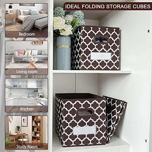 12 inch Cube Storage Organizer Bins-Foldable Fabric storage Cubes Bin Container Box, Closet Organizer Shelf Nursery Drawer for Clothes,Home,Office, Bedroom Set of 6 Deep Coffee with White lantern