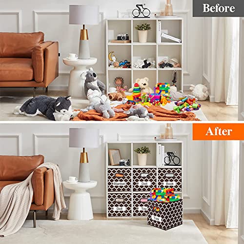 12 inch Cube Storage Organizer Bins-Foldable Fabric storage Cubes Bin Container Box, Closet Organizer Shelf Nursery Drawer for Clothes,Home,Office, Bedroom Set of 6 Deep Coffee with White lantern