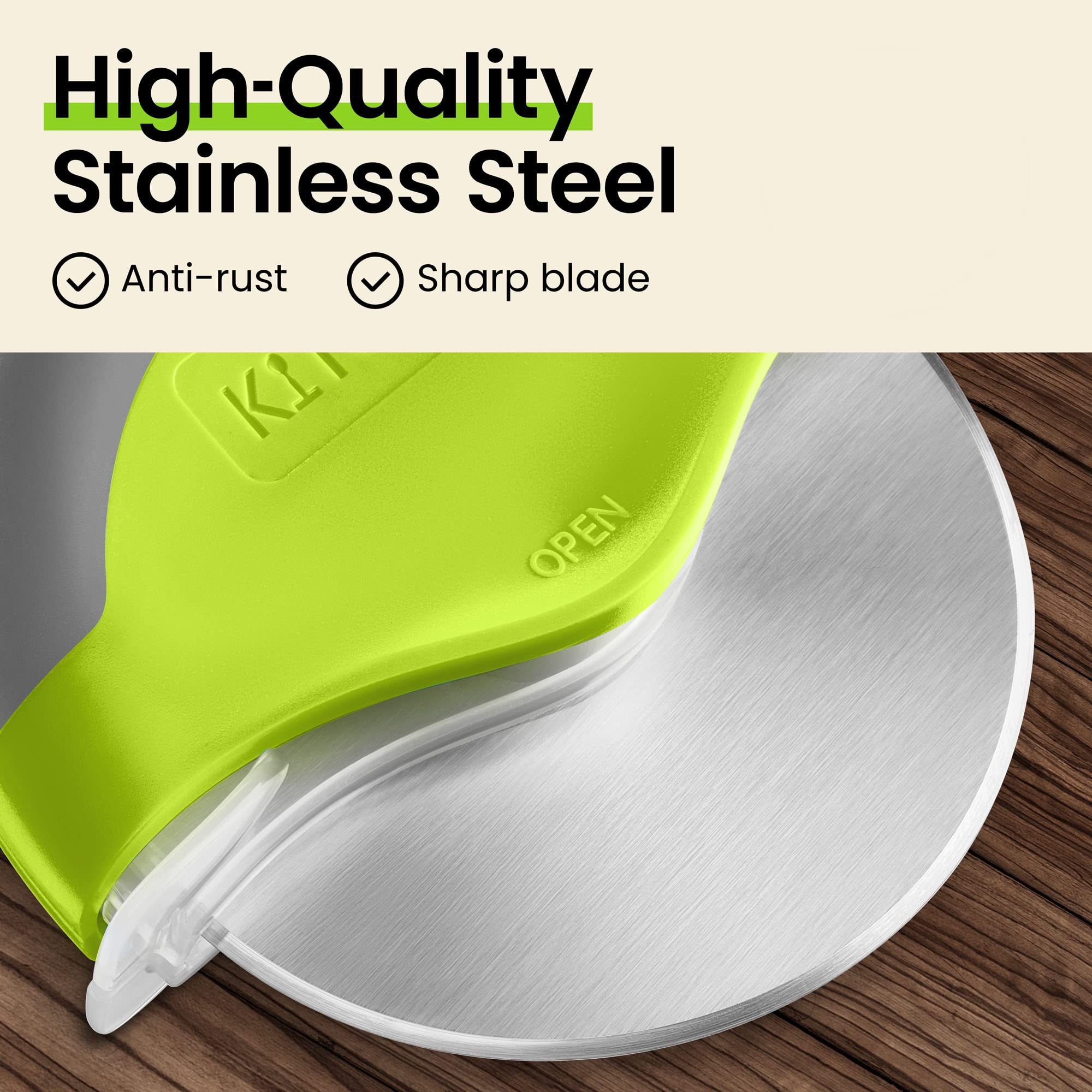 Kitchy Pizza Cutter Wheel - No Effort Pizza Slicer with Protective Blade Guard and Ergonomic Handle - Super Sharp and Dishwasher Safe (Green)