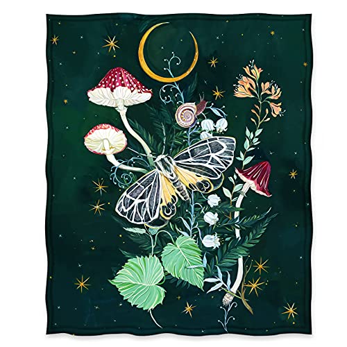 Jekeno Mushroom Blanket Butterfly Art Print Throw Blanket Cozy Smooth Soft for Sofa Chair Bed Office 50"x60"