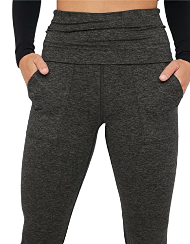 Aurgelmir Womens Flare Yoga Pants High Waisted Foldover Workout Leggings with Pockets Tummy Control Bell Bottom Pants Heather Black